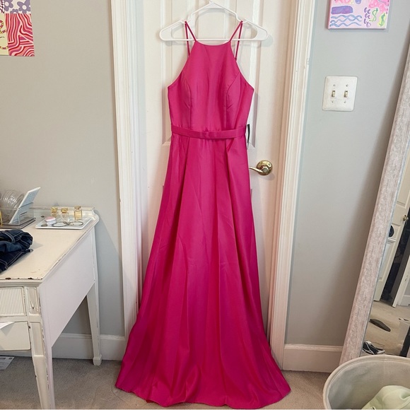 City Vibe | Dresses | City Vibe Hot Pink Floor Length High Neck Gown ...